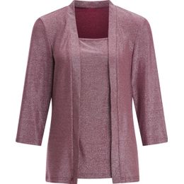 Damen 2-in-1-Shirt mit Glanzgarn bordeaux-silberfarben, Gr&ouml;&szlig;e 40