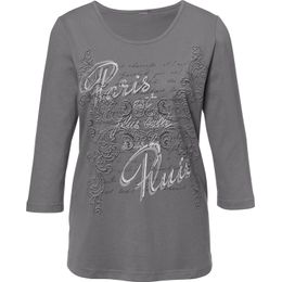 CR&Eacute;ATION L Damen 3/4-Arm-Shirt mit Rundhals-Ausschnitt grau Gr&ouml;&szlig;e 54