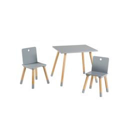 Roba Holz Sitzgruppe f&uuml;r Kinder, Tisch & 2 St&uuml;hle, Grau/Natur | Gr.: onesize