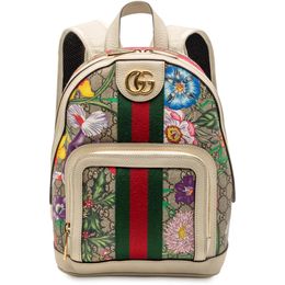 Gucci Rucks&auml;cke - Small GG Supreme Flora Ophidia Backpack - Gr. unisize - in Braun - f&uuml;r Damen