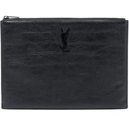 SAINT LAURENT Clutches - Croc Embossed Leather Monogram Clutch - Gr. unisize - in Schwarz - f&uuml;r Damen