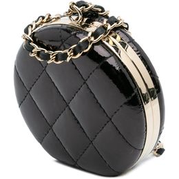 Chanel Halskette - Quilted Patent Round Mirror Chain Necklace - Gr. unisize - in Schwarz - f&uuml;r Damen