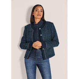 Madeleine Mode MADELEINE Eleganter Damenblazer mit kurzem Schnitt in marine / wollwei&szlig; / melange | Gr.: 44