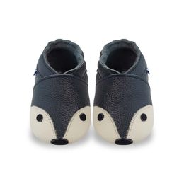 Yihakids Dunkelblaue Baby Leder Krabbelschuhe, mit rutschfester Sohle &ndash; Fuchs-Muster | Gr.: 25/26