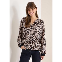 Langarmbluse Cecil, Damen, Gr. L (42), urban taupe, Stoff, 100% Viskose, animal-print, klassisch normal, V-Ausschnitt, B&uuml;ndchen, Blusen, mit Leoprint