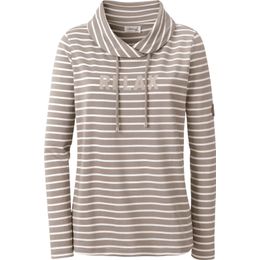 CR&Eacute;ATION L Damen Sweatshirt mit regulierbarem Rollkragen taupe-wei&szlig;-geringelt Gr&ouml;&szlig;e 40