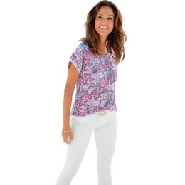 CR&Eacute;ATION L Damen Kurzarmshirt mit Patchwork-Dessin fuchsia-bedruckt Gr&ouml;&szlig;e 36