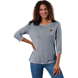 Damen 3/4-Arm-Shirt im Ringel-Dessin dunkelblau-wei&szlig;-geringelt, Gr&ouml;&szlig;e 50