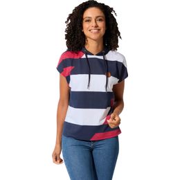 CR&Eacute;ATION L Damen Kapuzenshirt mit &uuml;berschnittenen Schultern marine-wei&szlig;-gemustert Gr&ouml;&szlig;e 38