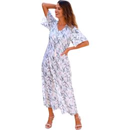 CR&Eacute;ATION L Damen Druckkleid aus reiner Viskose ecru-marine-bedruckt Gr&ouml;&szlig;e 36