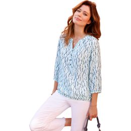 CR&Eacute;ATION L Damen Druckbluse mit Gummizug am Saum kalkmint-wei&szlig;-bedruckt Gr&ouml;&szlig;e 40