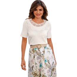 CR&Eacute;ATION L Damen Kurzarmshirt mit Spitzeneinsatz ecru Gr&ouml;&szlig;e 36