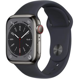 Apple Watch Series 8 (2022) GPS + Cellular 41 mm - Rostfreier Stahl Graphit - Sportarmband Schwarz
