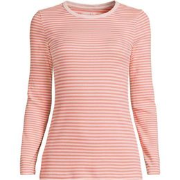 LANDS' END Langarmshirt aus mikrofeinem Baumwollripp, Damen,  Pink, Baumwolle/Elasthan, by Lands' End