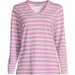 LANDS' END Supima&reg; Langarm-Shirt mit V-Ausschnitt, Damen,  Pink, Baumwolle, by Lands' End
