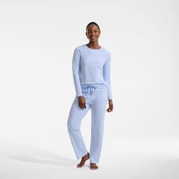 LANDS' END Gemustertes Pyjama-Set aus Baumwoll-Jersey, Damen,  Blau, Elasthan/Baumwoll-Mischung, by Lands' End