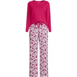 LANDS' END Gemustertes Pyjama-Set aus Baumwoll-Jersey, Damen,  Pink, Elasthan/Baumwoll-Mischung, by Lands' End