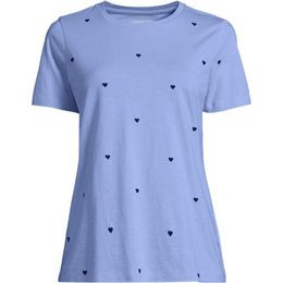LANDS' END Supima Kurzarm-Shirt mit rundem Ausschnitt, Damen,  Blau, Baumwolle, by Lands' End