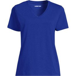 LANDS' END Supima Kurzarm-Shirt mit V-Ausschnitt, Damen,  Blau, Baumwolle, by Lands' End
