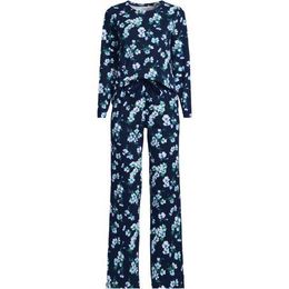 LANDS' END Gemustertes Pyjama-Set aus Baumwoll-Jersey, Damen,  Blau, Elasthan/Baumwoll-Mischung, by Lands' End