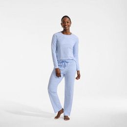 LANDS' END Gemustertes Pyjama-Set aus Baumwoll-Jersey, Damen,  Blau, Elasthan/Baumwoll-Mischung, by Lands' End