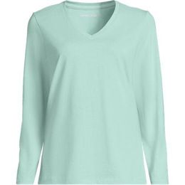 LANDS' END Supima&reg; Langarm-Shirt mit V-Ausschnitt, Damen,  Blau, Baumwolle, by Lands' End