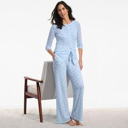LANDS' END Gemustertes Pyjama-Set, Damen,  Blau, Polyester/Viskose/Polyester-Mischung, by Lands' End