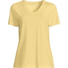 LANDS' END Supima Kurzarm-Shirt mit V-Ausschnitt, Damen,  Gelb, Baumwolle, by Lands' End