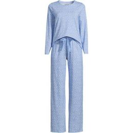 LANDS' END Gemustertes Pyjama-Set aus Baumwoll-Jersey, Damen,  Blau, Elasthan/Baumwoll-Mischung, by Lands' End