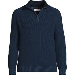 LANDS' END DRIFTER Pullover mit Rei&szlig;verschluss, Herren,  Blau, Baumwolle, by Lands' End