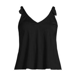 LANDS' END Tankini-Top mit geknoteten Tr&auml;gern und Flattersaum in Lang-Gr&ouml;&szlig;e, Damen,  Schwarz, Elasthan/Nylon-Mischung, by Lands' End