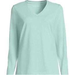 LANDS' END Supima&reg; Langarm-Shirt mit V-Ausschnitt, Damen,  Blau, Baumwolle, by Lands' End