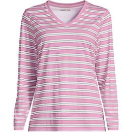 LANDS' END Supima&reg; Langarm-Shirt mit V-Ausschnitt, Damen,  Pink, Baumwolle, by Lands' End