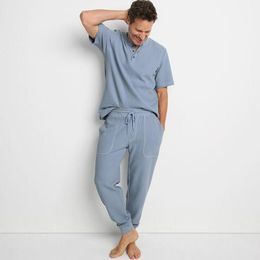 LANDS' END Pyjamahose mit Waffelstruktur, Herren,  Blau, Baumwolle/Elasthan, by Lands' End