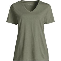 LANDS' END Supima Kurzarm-Shirt mit V-Ausschnitt, Damen,  Gr&uuml;n, Baumwolle, by Lands' End