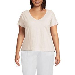 LANDS' END Baumwollshirt mit V-Ausschnitt, Damen,  Beige, Baumwolle, by Lands' End
