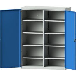 eurokraft pro Schwerlastschrank JUMBO aus Stahlblech, 8 Fachb&ouml;den, Mitteltrennwand, lichtgrau/lichtblau