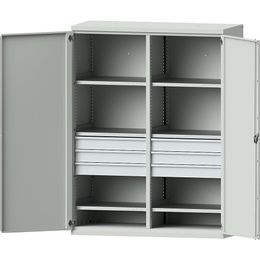 eurokraft pro Schwerlastschrank JUMBO aus Stahlblech, 6 Fachb&ouml;den, 6 Schubladen 120 mm hoch, lichtgrau/lichtgrau