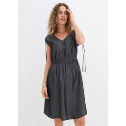 bonprix Kleid aus glattem Lyocell, schwarz, Gr.50, L&auml;ssiges Kleid mit Raffungsdetails an der Schulter