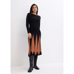 bonprix Strickkleid im Rautendesign, schwarz