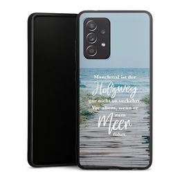 DeinDesign Galaxy A52 Handy Premium Silikon H&uuml;lle Handyh&uuml;lle schwarz Case Statement Beach Spruch Silikon Premium Case
