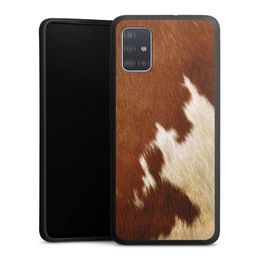 DeinDesign Galaxy A51 Handy Premium Silikon H&uuml;lle Handyh&uuml;lle schwarz Case Fur Animal Look Cow Silikon Premium Case