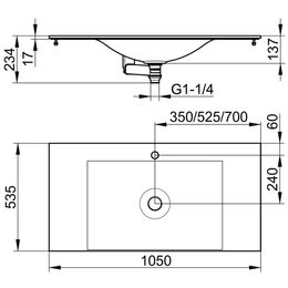 KEUCO Varicor-Waschtisch Edition 11 31270, mit 1 Loch Bohrung, wei&szlig;, 1050 mm, 31270701001 31270701001