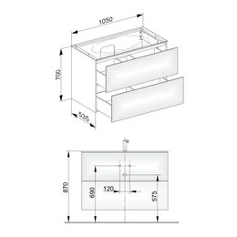 KEUCO Waschtischunterschrank Edition 11 31352, 2 Front-Ausz&uuml;ge, B: 1050, H: 700, T: 535 mm 31352110000