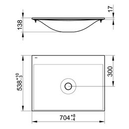 KEUCO Keramikwaschtisch Edition 11 31140, B: 705, H: 17, T: 538 mm, mit Oberfl&auml;chenversiegelung Clea 31140310700