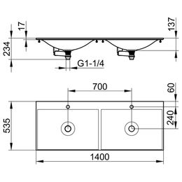 KEUCO Varicor-Waschtisch Edition 11 31263, mit 1 Loch Bohrung, wei&szlig;, 1400 mm, 31263701402 31263701402
