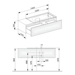 KEUCO Waschtischunterschrank Edition 11 31164,1 Front-Auszug, B: 1400, H: 350, T: 535 mm 31164110000