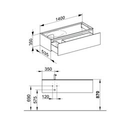 KEUCO Waschtischunterschrank Edition 11 31265, 1 Front-Auszug, B: 1400, H: 350, T: 535 mm 31265110000