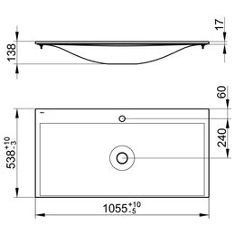 KEUCO Keramikwaschtisch Edition 11 31150, B: 1055, H: 17, T: 538 mm, mit Oberfl&auml;chenversiegelung Cle 31150311001