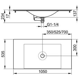 KEUCO Varicor-Waschtisch Edition 11 31270, B: 1050, H: 17, T: 535 mm 31270701000
